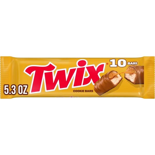 内容量約150g（5.3オンス）、10本入りのトゥイックス ファンサイズ キャラメル チョコレートバーです。 サクサクのクッキー、なめらかなキャラメル、クリーミーなチョコレートを組み合わせたトゥイックスを、分け合いやすいファンサイズで楽しめ...