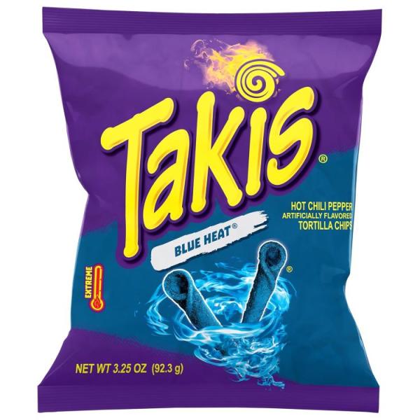 カリッとした食感と特徴的なロール形状が楽しめる、コーントルティーヤチップスです。ブルーヒートは、刺激的なホットチリペッパー風味と鮮やかなブルーの見た目が特徴。Takis独自の「Heat-O-Meter」では「Extreme」に分類される、強...