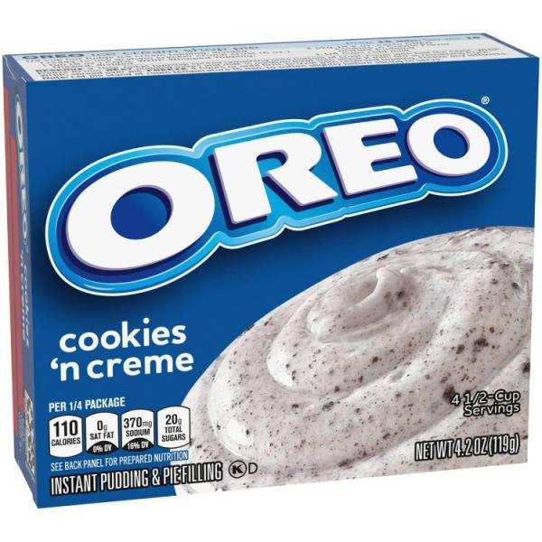 クッキー＆クリーム風味のインスタントプディングミックスです。そのままデザートとして楽しめるほか、お菓子作りの材料としても使いやすい一品です。低脂肪タイプで、高果糖コーンシロップ不使用です。作り方は、牛乳と混ぜて約5分置くだけで手軽に仕上がり...