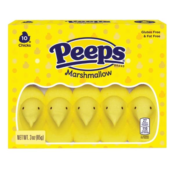 PEEPS イエロー マシュマロチックは、イースターシーズンを彩るひよこ型のマシュマロスイーツです。鮮やかなイエローカラーが特長で、イースターバスケットのお菓子として人気のある定番アイテムです。 ふんわりとしたマシュマロの甘さで、そのままお...