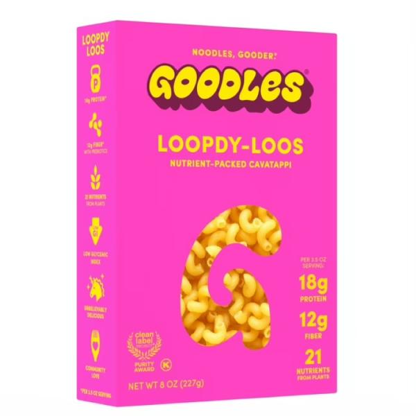 たんぱく質18g、食物繊維12g（プレバイオティクス入り）、植物由来の21種類の栄養素を1食で摂れる、栄養強化型のパスタ“Goodles”です。通常のパスタのような味と食感を保ちながら、遺伝子組み換え原料や人工着色料・香料・保存料を使わずに...