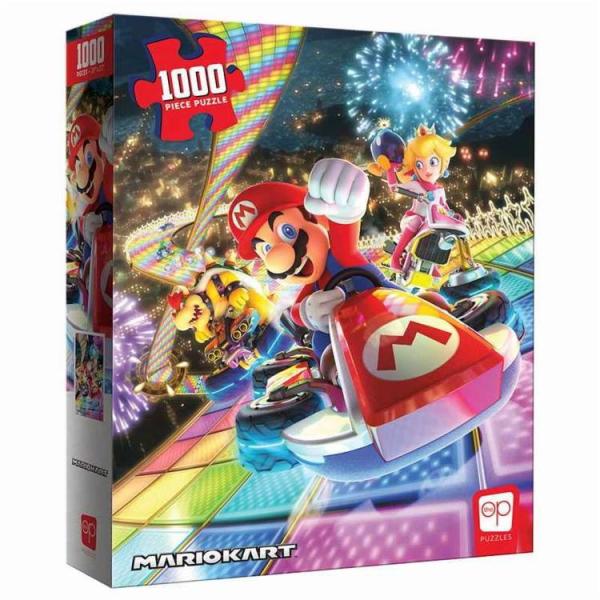 マリオカートの人気コース、レインボーロードを舞台にした1000ピースジグソーパズルです。マリオ、ピーチ姫、クッパなどスーパーマリオのキャラクターが描かれたコレクション性のあるデザイン。完成サイズは約48.3×68.6cmで、ファミリーでのパ...