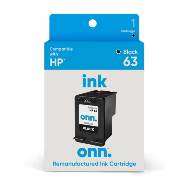 onn. 再生インクカートリッジ HP 63 ブラック：一部のHPプリンターに対応。63ブラックインクカートリッジ1個入り。性能テスト済みのリサイクルカートリッジを使用して再生。家庭用・オフィス用に最適。くっきりしたレポートやプロ仕様の文書...