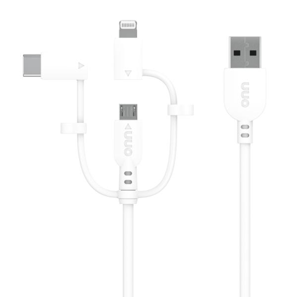 onn Micro-USB／Lightning／USB-Cケーブル、約1.8m、ホワイト。約1.8mの長さで、さまざまな接続に使いやすいトライチップケーブルです。Micro-USB、Lightning、USB-Cコネクターを備え、幅広い機器...
