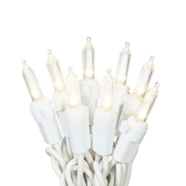 屋外用LEDミニストリングライト100球。温かみのあるホワイトLEDライト、白いワイヤー仕様。屋内外で使用できます。点灯部分の長さは約5.9m、全長は約6.4m。白熱電球風の常時点灯ガラス電球。こちらと同じライトストランドを最大45セットま...
