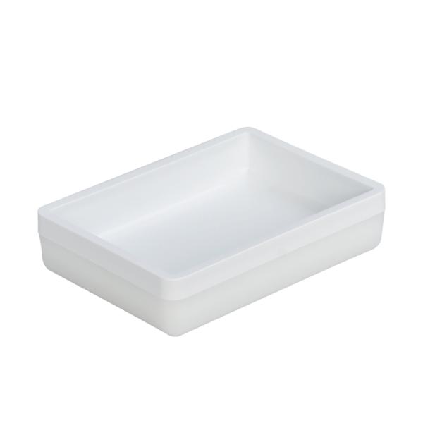 丈夫なプラスチック製のホワイトのツートーンソープディッシュ。バスルームやキッチンに便利です。角に丸みを持たせた長方形デザイン。サイズ：約5.24インチ×3.86インチ×1.26インチ。手洗いしてください。