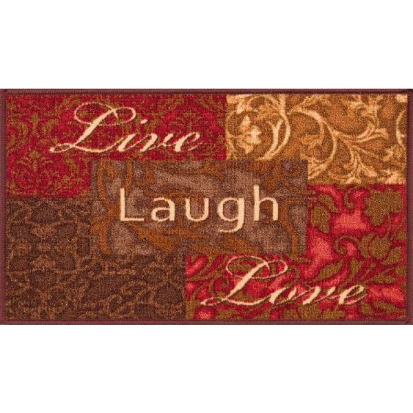 メインステイズ「Live, Laugh, Love」ナイロンラグ。長く楽しめるデザイン。プリントループナイロンラグ。マルチカラー。実寸サイズ：約44×約77cm。滑りにくいラテックス裏地付き。輸入品。屋内用。