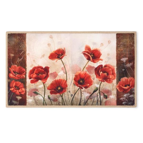サイズは約46×76cm。鮮やかなポピーの花柄デザインをマルチカラーで表現。柔らかなクッション性のある表面で足元を快適にします。滑りにくい裏面でマットがずれにくい仕様。シンク前や調理スペースに最適です。キッチンに装飾性と実用性をプラスします...