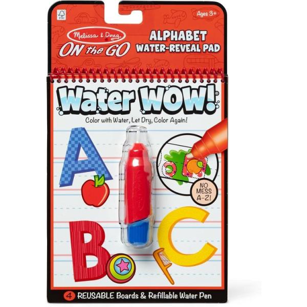 水を入れて使う太めの専用ペンで、アルファベットをテーマにした4ページのイラストを楽しめる水ぬりえアクティビティブックです。インクや絵の具を使わず、水を塗るだけでカラフルな色やイラストが現れるため、手や周りを汚しにくく、小さなお子さまでも気軽...
