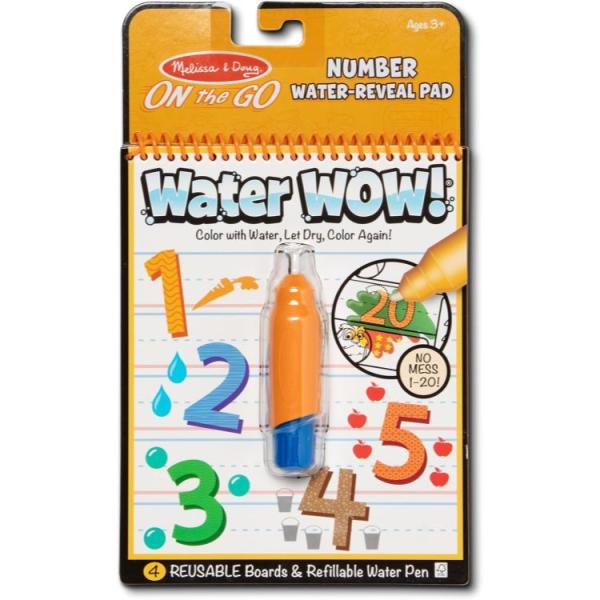 数字をテーマにした4枚の練習ボードと、水を入れて使う専用ウォーターペンがセットになった水ぬりえアクティビティブックです。遊びながら数字に親しみ、楽しく学ぶことができます。ページは乾いた状態では白地にシンプルな線画が描かれており、水を塗るとカ...