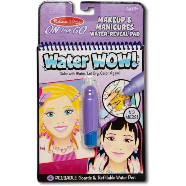 メイクアップやマニキュアをテーマにした、水で楽しめるアクティビティブックです。水を入れた専用ペンでページをなぞると、カラフルなイラストが現れ、乾くと元に戻るため、何度でも繰り返し遊べます。乾いた状態ではシンプルな線画ですが、水を塗ることで鮮...