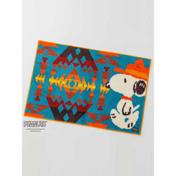 PENDLETON ペンドルトン PEANUTS タフティング ラグマット ダイアモンドピークはペンドルトンの歴史あるダイヤモンドピークデザインに、オレンジ帽子のスヌーピー隊長のシルエットが映えるデザインのラグマットです。 お部屋をパッと明...