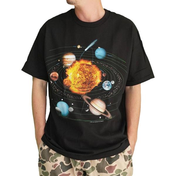 宇宙の神秘をそのまま落とし込んだ、インパクト抜群のグラフィックTシャツ。ブラックボディに広がる鮮やかな惑星・宇宙デザインが視線を引きつける一枚。シンプルなスタイリングでもコーデの主役になる存在感が魅力です。ストリートスタイルにはもちろん、モ...