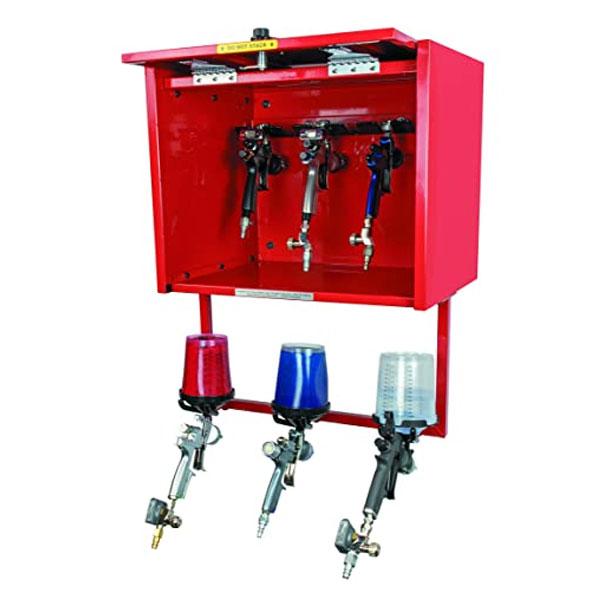 ・キャビネット内に最大6丁保管可能！・キャビネットの下側にも最大3丁取付可能！・引き上げドア式のより場所を取らずスマートなデザイン！・高価なスプレーガンも安心のデジタルロック付き！・パウダーコートによるペイント仕上げ！耐久性を追求した素材を...