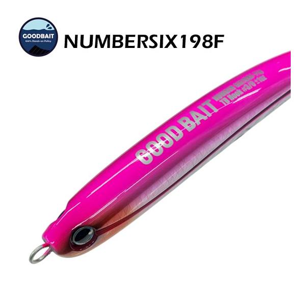 NUMBER SIX198F SPEC全長：198mm自重：71gタイプ：Floating (スプラッシュ系ダイビングペンシル）ポッピングとダイビングをフックセットで選択スプラッシュ系ペンシルベイト。アゴから腹アイまで独特なカップを採用しト...