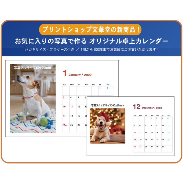 ひと月に１枚写真またはイラストを入れられます1/7月、2/8月、3/9月、4/10月、5/11月、6/12月がそれぞれ両面印刷になります(計6枚セット)