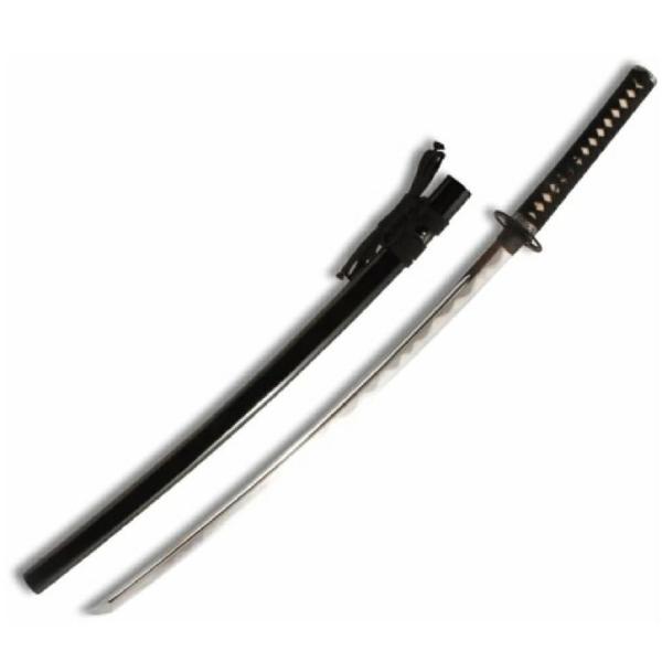 ■サイズ：全長：106cm、刃渡：74cm、柄長：26cm　総重量：1,080g、鞘払い：800g■材：刀身：超硬質軽量合金、柄下地：朴木、柄糸：綿糸(黒)、鍔：鉄製、緑頭：真鍮製、目貫：合金製■仕様：刃文：鬼神丸国重写し刃文、鞘：黒呂塗鞘...
