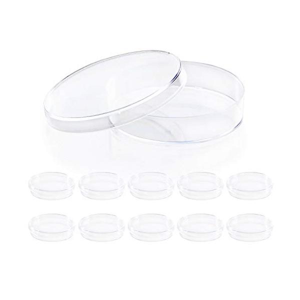 【シンプルなシャーレ10個セット】クリアなペトリ皿10個セットになります。破損時の危険が少なく扱いやすいプラスチック製です。【重ねて保管しやすい】容器は、蓋の淵が出っ張っているため、重ねたときにズレにくく、省スペースで保管できます。【透明度...