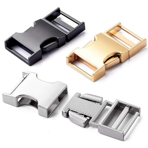 【ハンドメイド用のバックル】手芸、DIY、ベルト、首輪、リュックなど、色々な物の留め具として幅広く使える金属製のバックルです。ペットの首輪などオリジナルのアイテムを作ってみませんか？【お得な3個セット】金具はブラック（グレー）、ゴールド、シ...