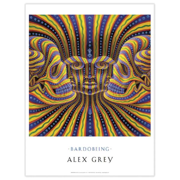 アメリカのヴィジョナリーアーティストALEX GREY(アレックスグレイ)のオフィシャルポスターです。ルビンの壺のような多義図形の手法を使い「永遠の存在」と「一時性」の対比を表現した作品です。