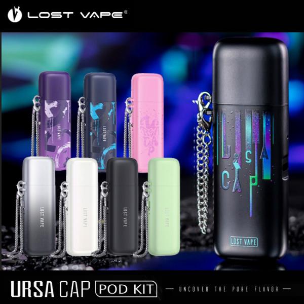 Lost Vape - Ursa Cap Pod（ロストベイプ ウルサキャップポッド）コンパクトで衛生的なキャップ付きのポッドキットです！キャップはチェーンが付属しておりますので、本体と繋げることができます。電源ON／OFFやボタン操作は一...