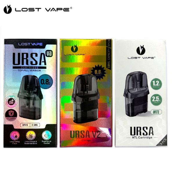 Lost Vape - Ursa Pod、Ursa V2 Pod（ロストベイプ ウルサポッド）です。Ursaシリーズの各機種で使用可能です。消耗品ですので、焦げ臭くなって来たら交換します。
