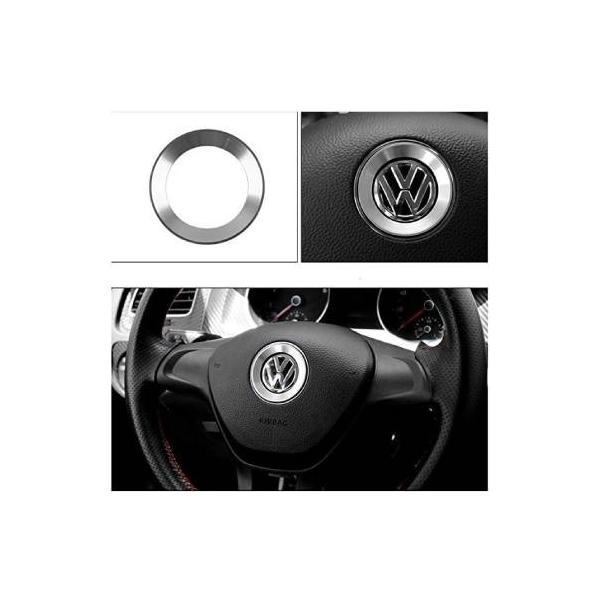 フォルクスワーゲンのハンドルロゴ周りにつけるアルミ製のリングカバーです。ワンポイントのアクセサリーとして、取り付けると内装がグレードアップし高級感が増します。◇材質　　：アルミ（両面テープ貼り付け済み）◇サイズ　：外径56mm 内径 37....