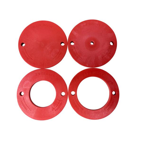 ビットサイズにより交換して使用します。1/4インチ（6.35mm）、2インチ（50mm）、2-1/2インチ（63.5mm）、穴なし（お好きなサイズに穴あけして下さい）の4枚セット。 適応機種STaXTOOL 401 ルーターテーブル（201...