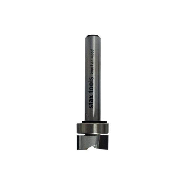 刃径12mm×刃長5mm丸穴も角穴もこれ一本でOK 。（四隅はRになるので蚤等で仕上げてください）型板の製作にもガイドベアリング付ストレートビットをご使用下さい。まず薄いベニヤ板を必要寸法にカッターナイフ等で切り抜きます。次にこのベニヤ板を...