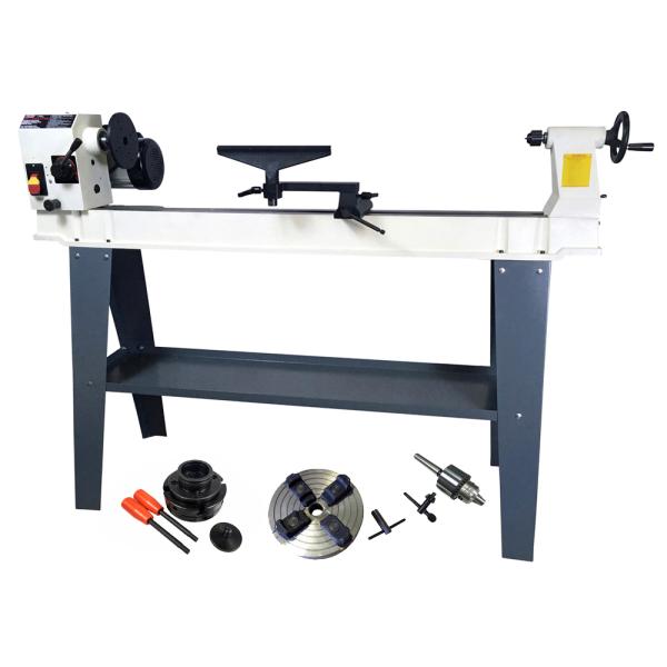 【ピーウッド 木工旋盤 PWL-1100VD】●最大加工長さ1100mm、最大加工径356mmが加工できる低価格木工旋盤。●主軸モーター部、ベッド、バイト台、芯押し台ともに鋳鉄製で（スタンド部は鋼製）で頑丈な作りになっております。●主軸には...