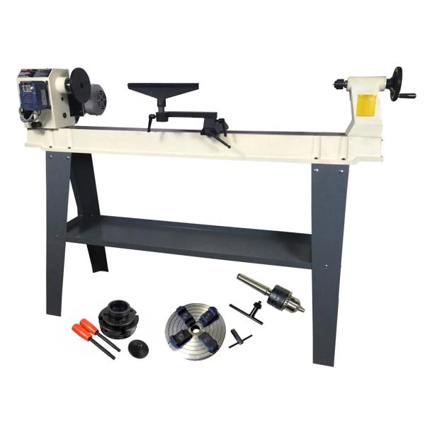 【ピーウッド 木工旋盤 PWL-1100VID】●最大加工長さ1100mm、最大加工径356mmが加工できる低価格木工旋盤。●主軸モーター部、ベッド、バイト台、芯押し台ともに鋳鉄製で（スタンド部は鋼製）で頑丈な作りになっております。●富士電...