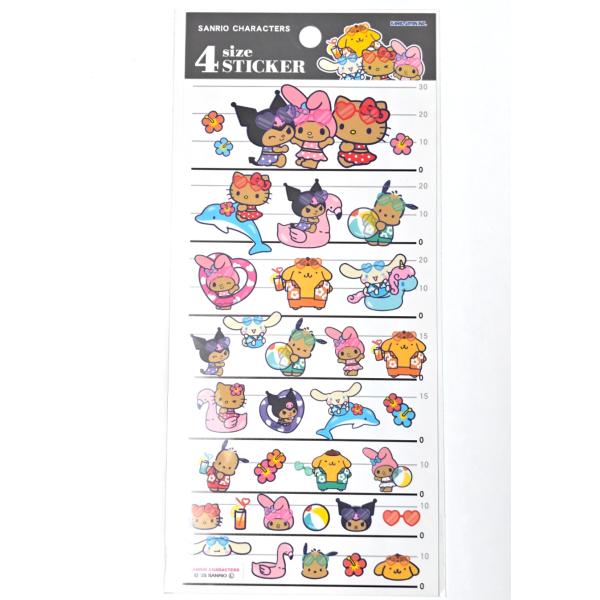 H180×W90×D1mm大人気【サンリオ/SANRIO】ナイトパーティーグッズ♪日焼け×ナイトプールがテーマの描きおこしデザイン《4サイズステッカー》4サイズのステッカー♪色々な所に貼れてかわいい！