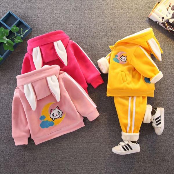 女の子　セット　猫　うさぎ　80cm　90cm　100cm　110cm　長袖　カワイイ　運動　プレゼント　贈り物　お得　秋　冬　裏起毛■商品Ｎｏcf-0027■商品名子供服 キッズ セットアップ 上下2点セット 女の子 もこもこ 秋冬 長袖...