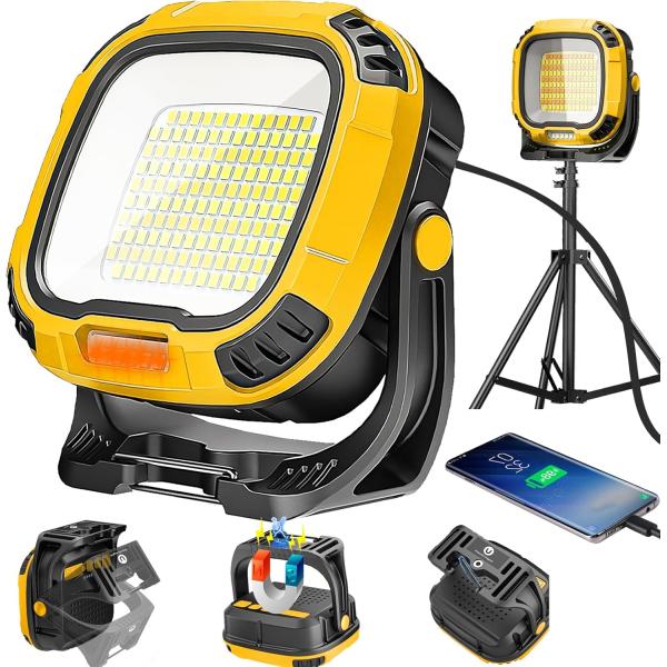 【6400mAH大容量・USB急速充電】充電式 led 作業灯にUSB充電口(Type-C)を搭載し、6400mAhの大容量電池を内蔵しております。また電池残量表示機能が搭載されており、いつでもバッテリー残量を一目瞭然で、残量によってライト...