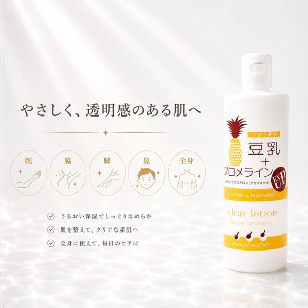 パイナップル豆乳ローション、始まりはこの製品から。大豆イソフラボンとパイナップル酵素ブロメラインの組み合わせに着目。研究を重ねてパイナップ路豆乳ローションを完成させました！