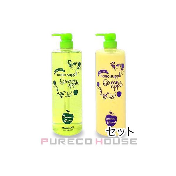 イオンの力で汚れを落とす！超低刺激のシャンプーとトリートメントのセット。爽やかなグリーンアップルの香り【セット内容】・サニープレイス ナノサプリ クレンジング シャンプー グリーンアップル 1000ml ×1・サニープレイス ナノサプリ エ...