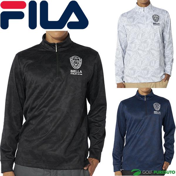 【商品説明】裏起毛の素材を使用した保温性の高いハーフジップシャツが登場。同じカラーで配色したFILAロゴのジオメトリープリントがおしゃれなポイント。アウターにも合わせやすいハーフジップは、着回ししやすい一着です！保温性が高いので真冬のプレー...