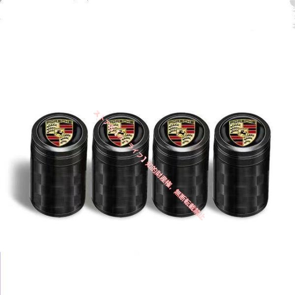 バルブキャップ ポルシェ PORSCHE クレスト エンブレム エアバルブキャップ バイク 自動車カラー 数量：カーボンブラック黒  4個セット材質：アルミサイズ：18mm×10mm