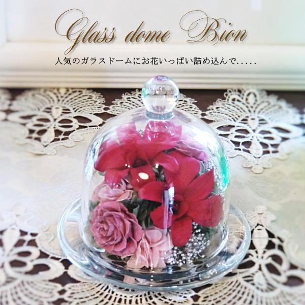 ※花器　　　ガラスドーム※サイズ　　幅　約12.3ｃｍ　　高さ　約12ｃｍ　　奥行き　約12ｃｍ※使用花材　バラ、デンファレ、アジサイ、カスミソウ、ペッパーベリー、ソーラーローズ※専用箱に入れラッピングします。☆ご用途☆ 誕生日・お祝い・プ...