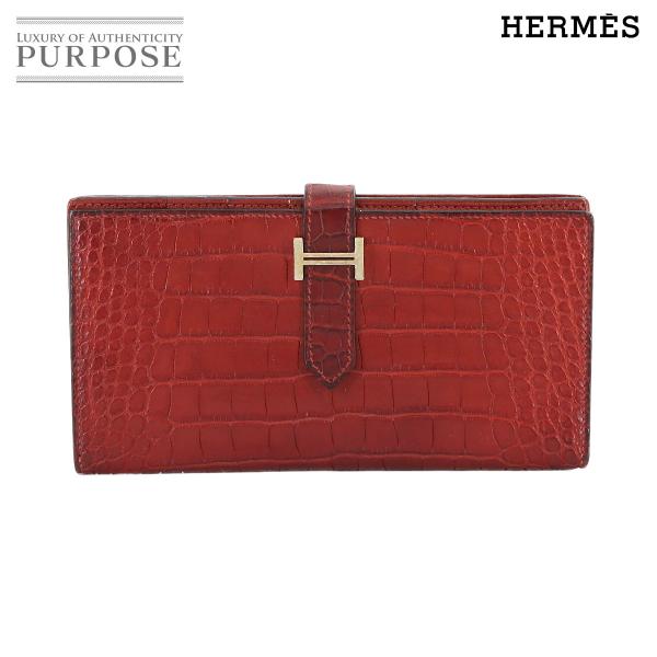 エルメス HERMES クロコダイル アリゲーター ベアンスフレ 長財布 ルージュアッシュ □Q刻印 Bearn Soufflet 90295952