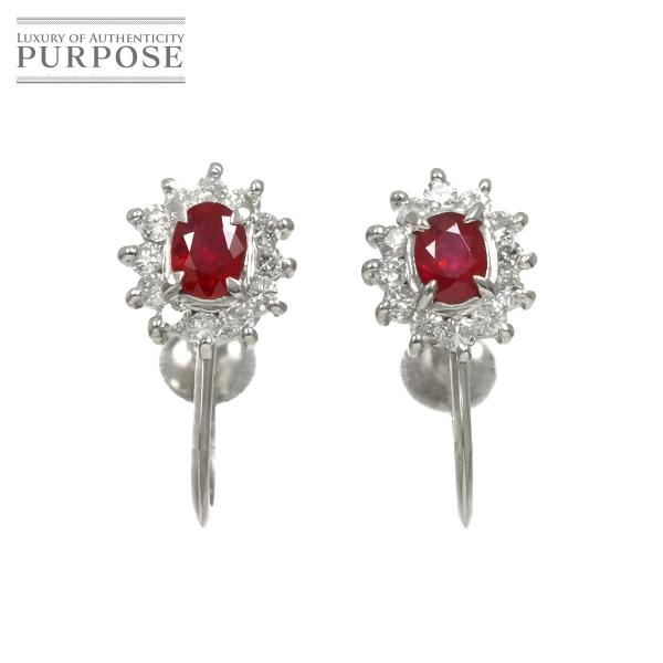 ルビー 0.21ct/0.16ct ダイヤ 0.15ct/0.15ct イヤリング Pt プラチナ Ruby Earrings Clip on 90312234