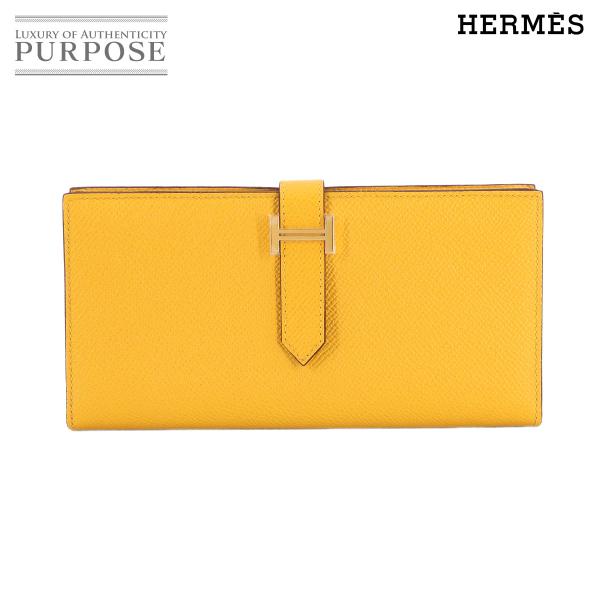 未使用 展示品 エルメス HERMES ベアンスフレ 二つ折り 長財布 エプソン ジョーヌアンブル D刻印 ゴールド 金具 Bearn 90313053