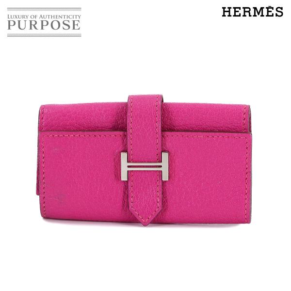エルメス HERMES ベアン キーケース 4連 シェーブル ローズショッキング □L刻印 シルバー 金具 Bearn Four consecutive Key case 90313135