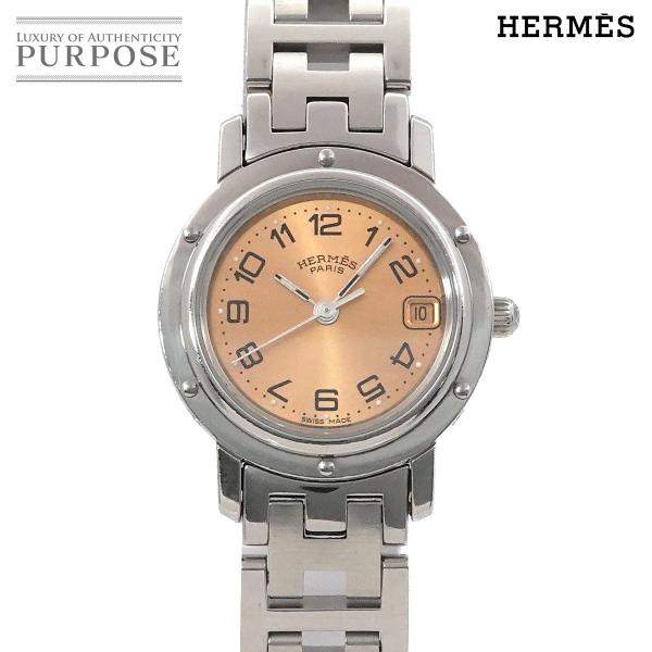 エルメス HERMES クリッパー CL4 210 レディース 腕時計 デイト ピンク クォーツ ウォッチ Clipper 90313507