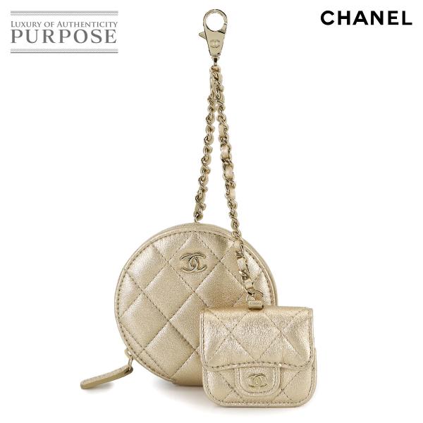 未使用 展示品 シャネル CHANEL マトラッセ コインケース AirPods Pro ケース レザー メタリックゴールド ゴールド 金具 90315108