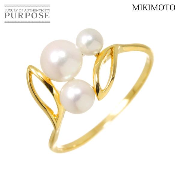 ミキモト MIKIMOTO 12号 リング アコヤ真珠 5.4-3.5mm K18 YG イエローゴールド 750 真珠 指輪 Akoya Pearl Ring 90316506