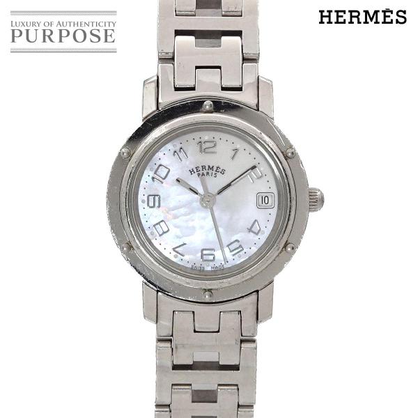 エルメス HERMES クリッパー CL4 210 ヴィンテージ レディース 腕時計 デイト ホワイトシェル クォーツ ウォッチ Clipper 90317079