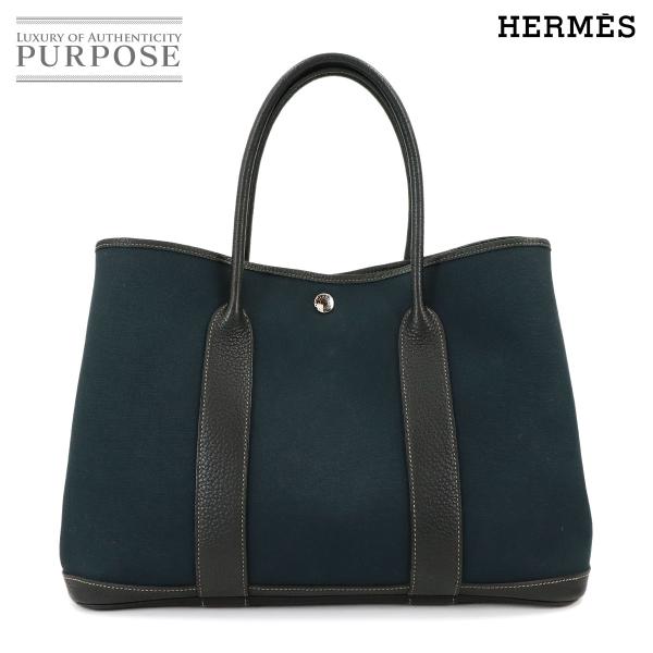 エルメス HERMES ガーデンパーティ 36 PM トート バッグ トワルオフィシェ レザー ネイビー □O刻印 Garden Party PM 90319771