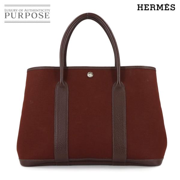 美品 エルメス HERMES ガーデンパーティ PM トート バッグ トワルオフィシェ レザー ハバナ ネイビー □J刻印 Garden Party 90320723