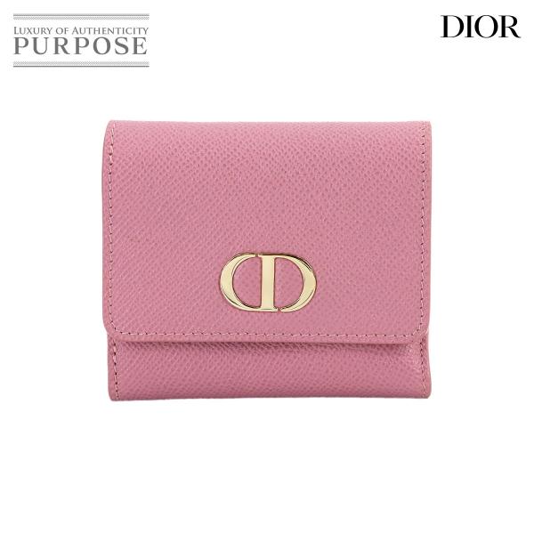 未使用 展示品 クリスチャン ディオール Christian Dior 30モンテーニュ コンパクト ウォレット 三つ折り 財布 レザー ピンク 90322666